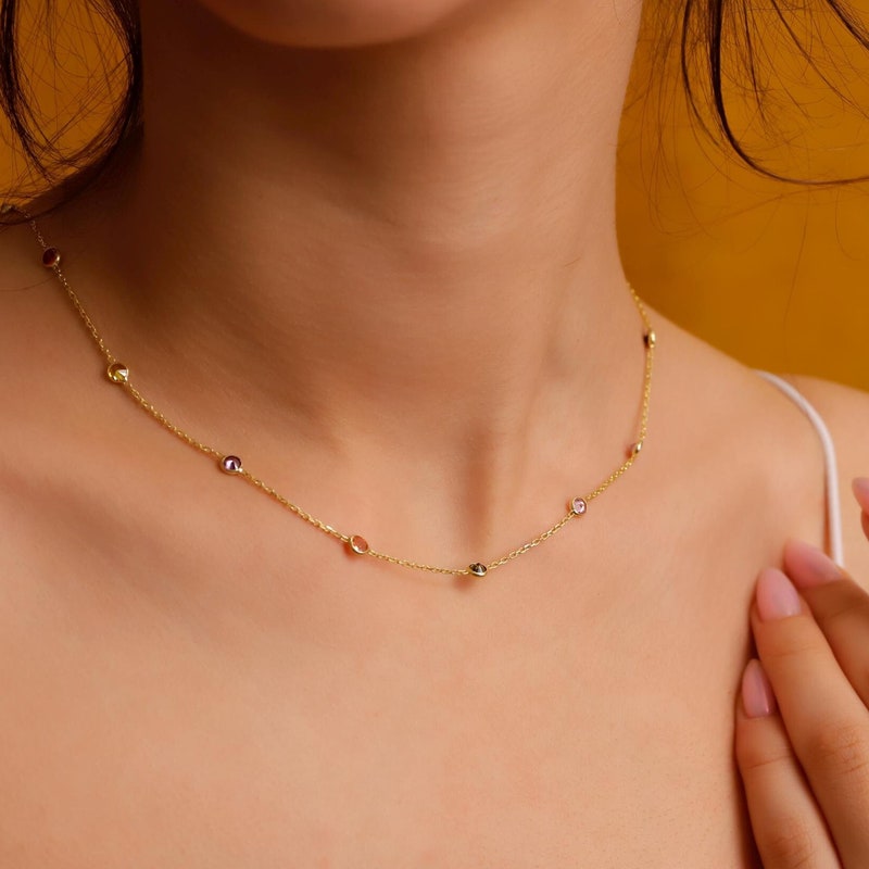 Multi Gem Circle Necklace - Etsy