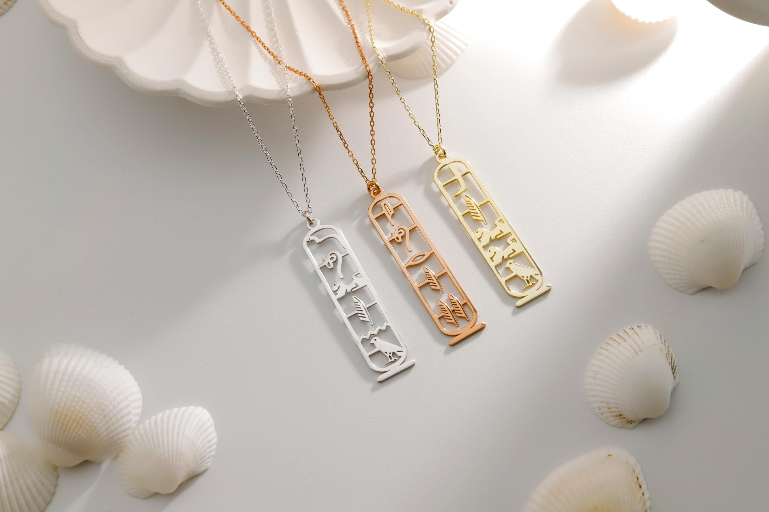 Handmade 10K Gold Egyptian Cartouche Name Necklace: Custom Hieroglyphic ...