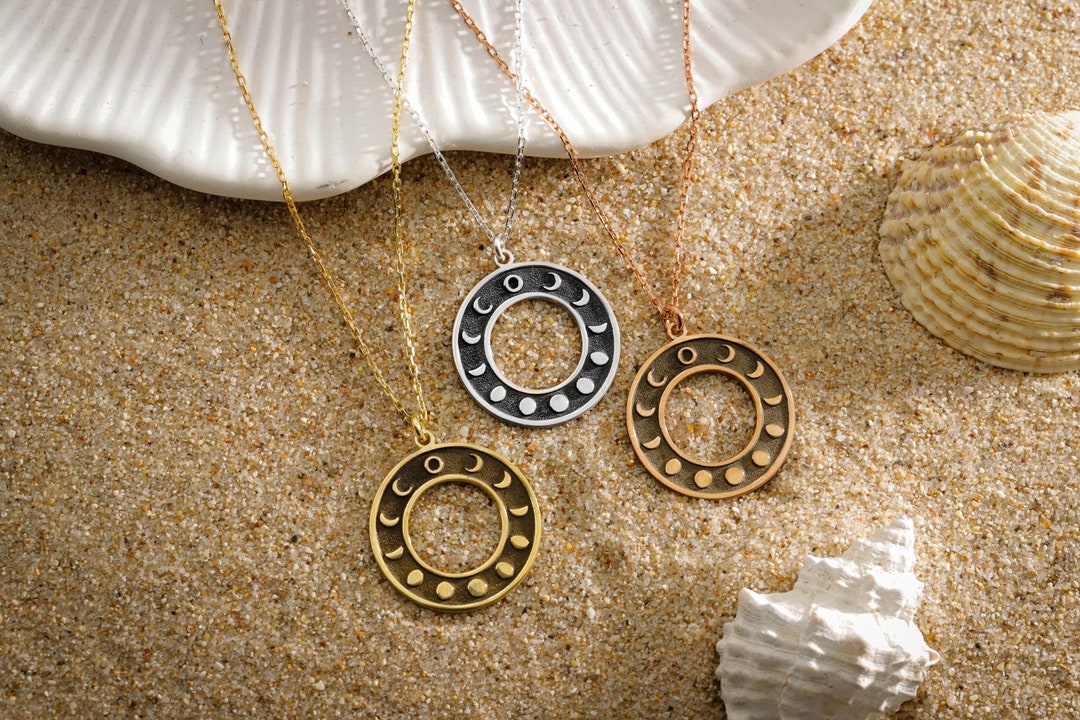 Silver Lunar Cycle Necklace, Moon Phases, Celestial Jewelry, Eclipse ...