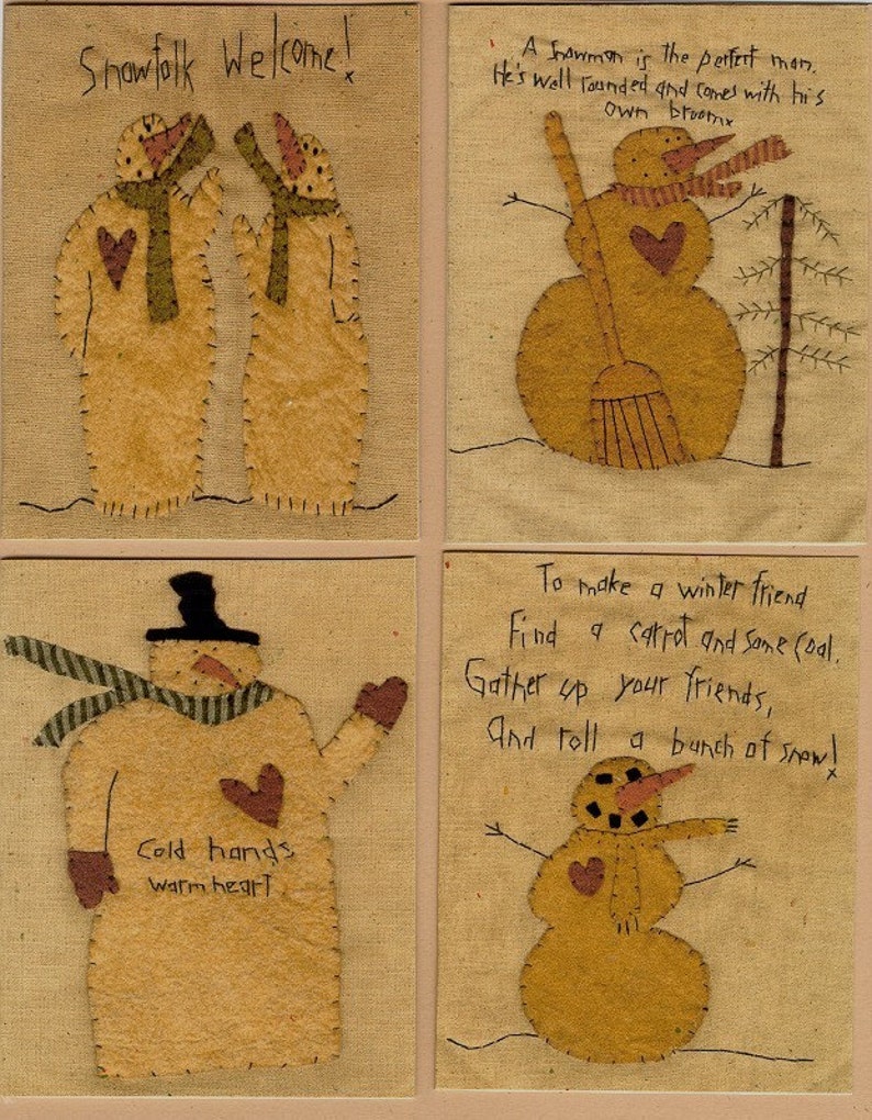 Eight Snowman PATTERN Stitchery Patterns Wool Applique Snowmen Pattern ...