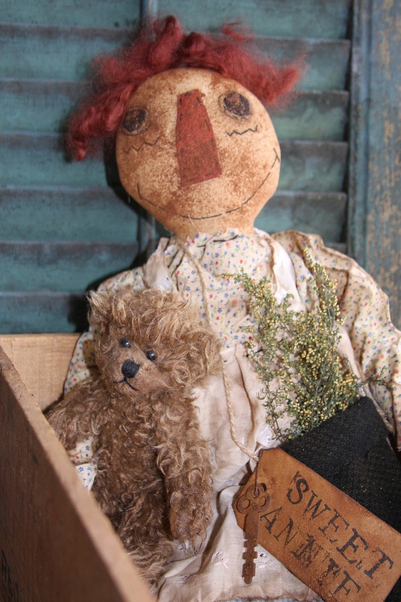 Primitive Doll PATTERN Folk Art Rag Ann With Her Teddy Bear - Etsy