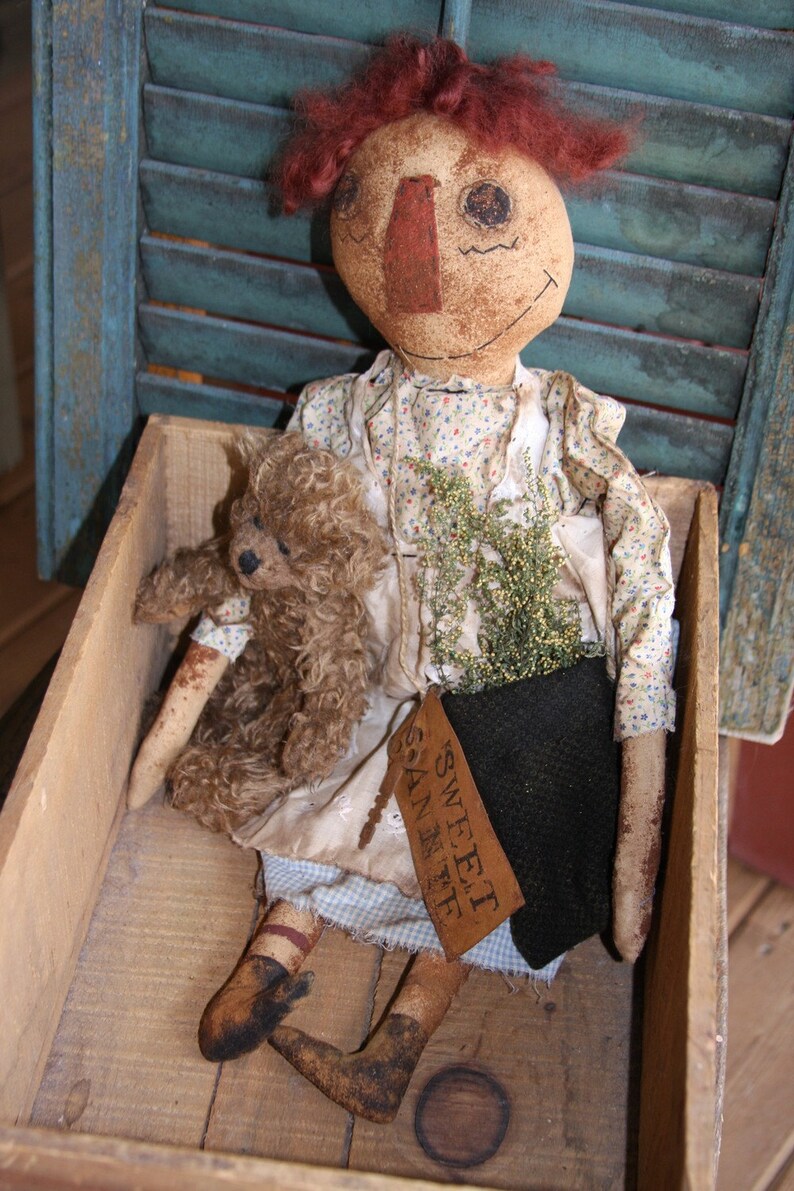 Primitive Doll PATTERN Folk Art Rag Ann With Her Teddy Bear - Etsy