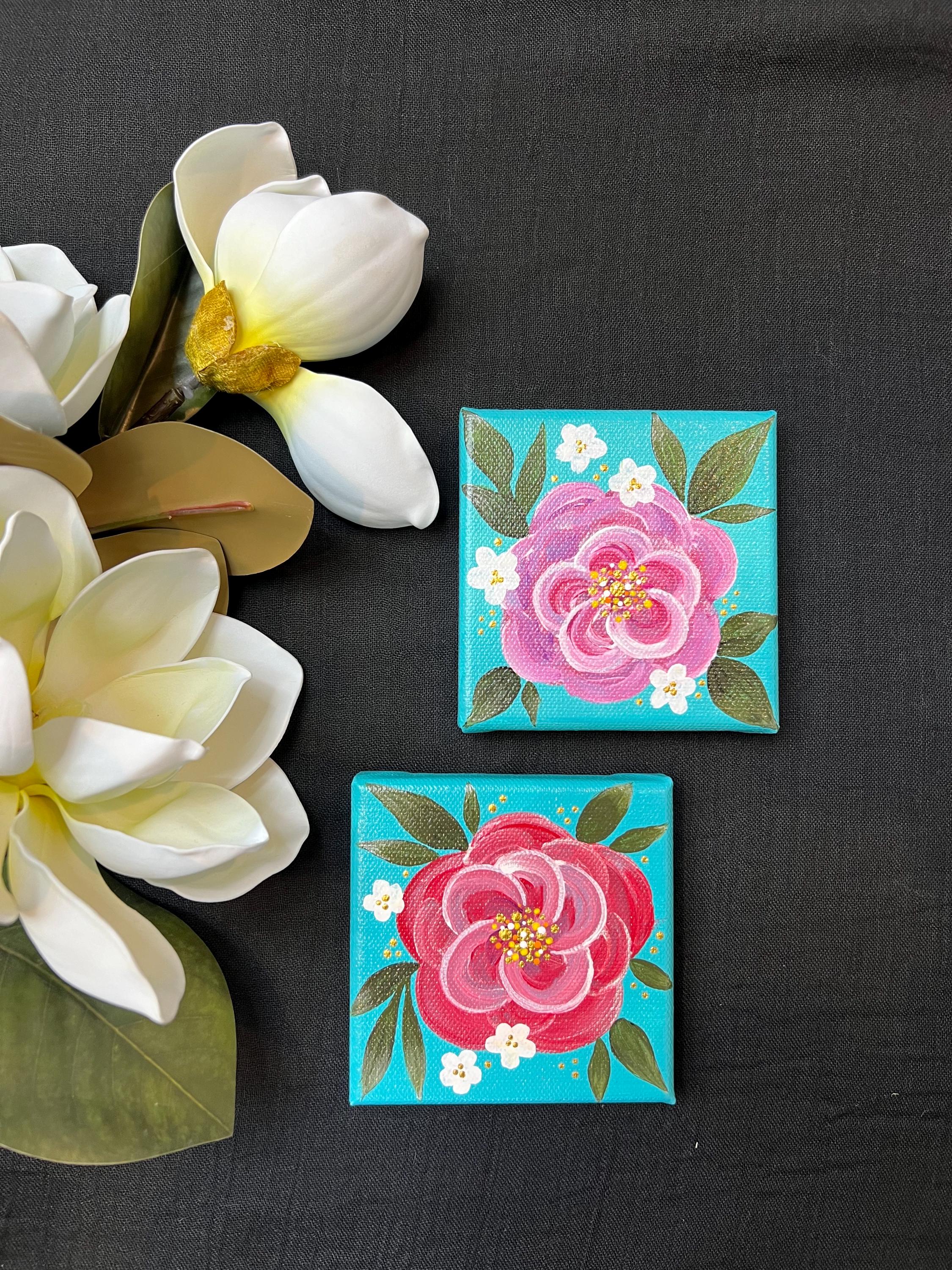 Small Square Pink Rose Painting - Etsy