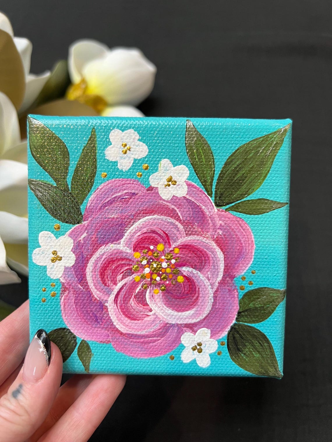 Small Square Pink Rose Painting - Etsy