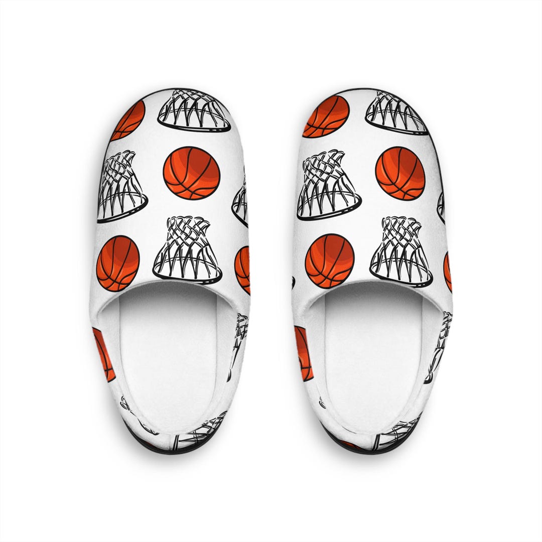 Basketball Hoop Mens Slippers, Cozy Sporty House Shoes, Custom Pattern ...