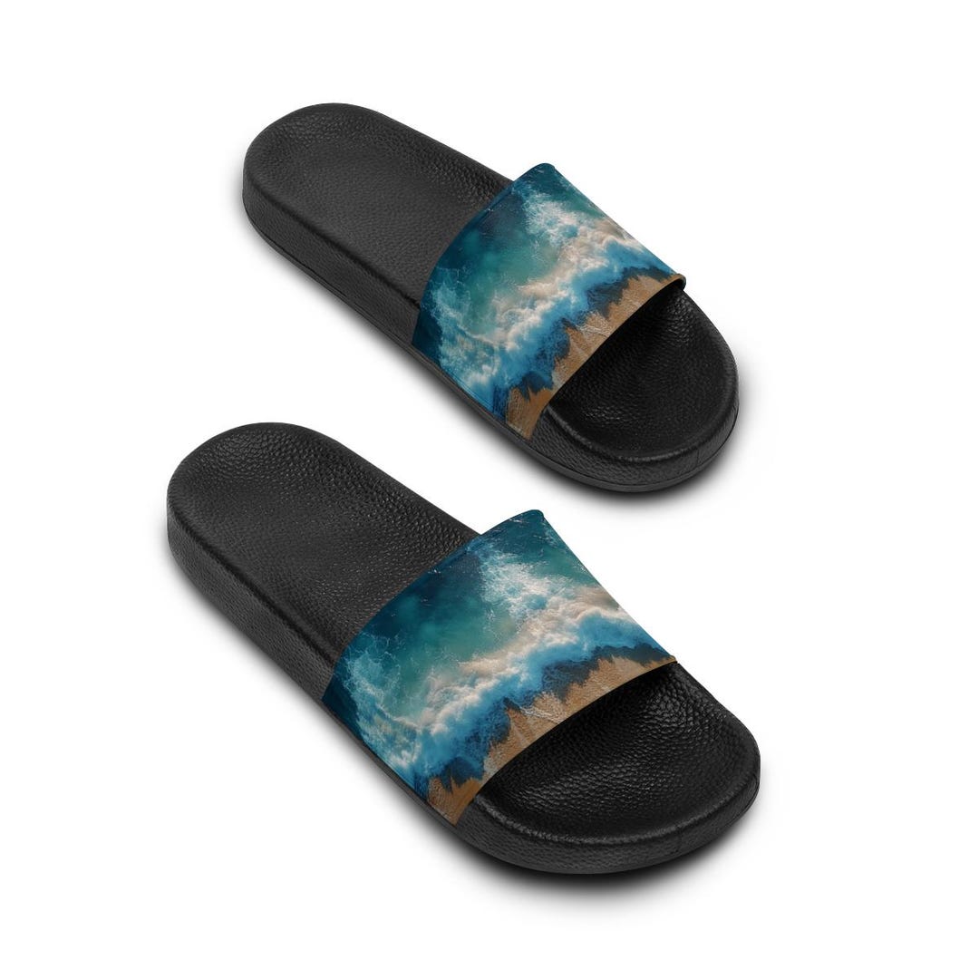 Beach Wave Mens Slide Sandals Ocean Vacation Vibes Summer Beach Shoes ...