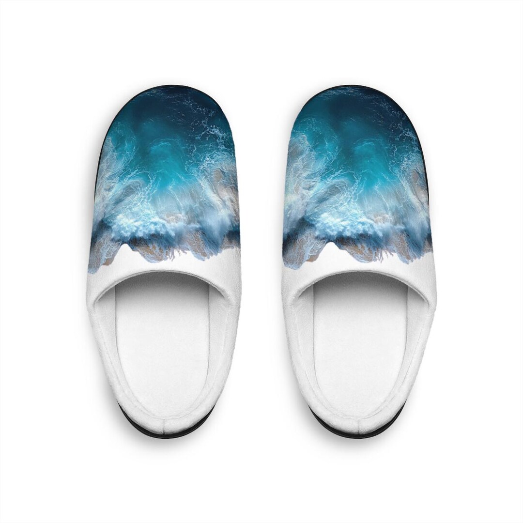 Ocean Wave Womens Slippers | Sea Design Indoor House Shoes | Beach ...
