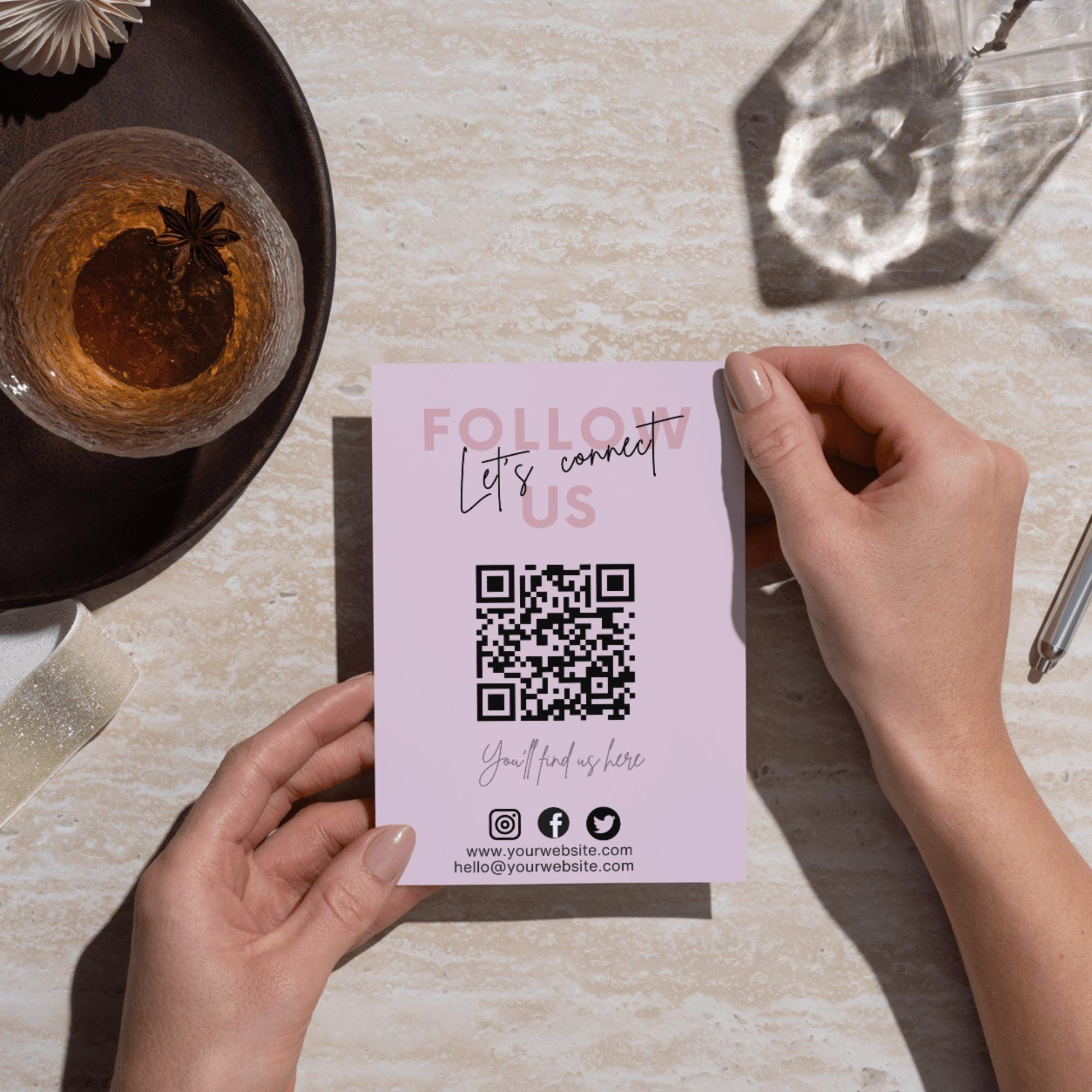 Let's Connect Sign,social Media Sign Template, Pink Lets Connect ...