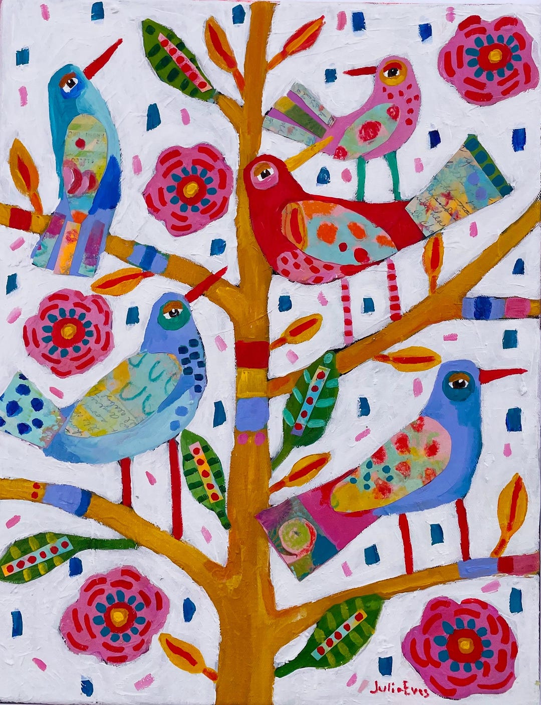 Folk Art Bird Painting - Etsy