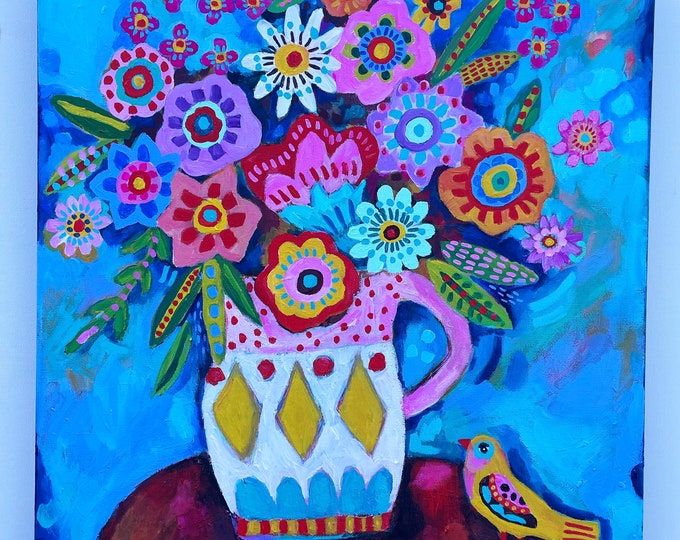 Folk Art Floral Painting - Etsy