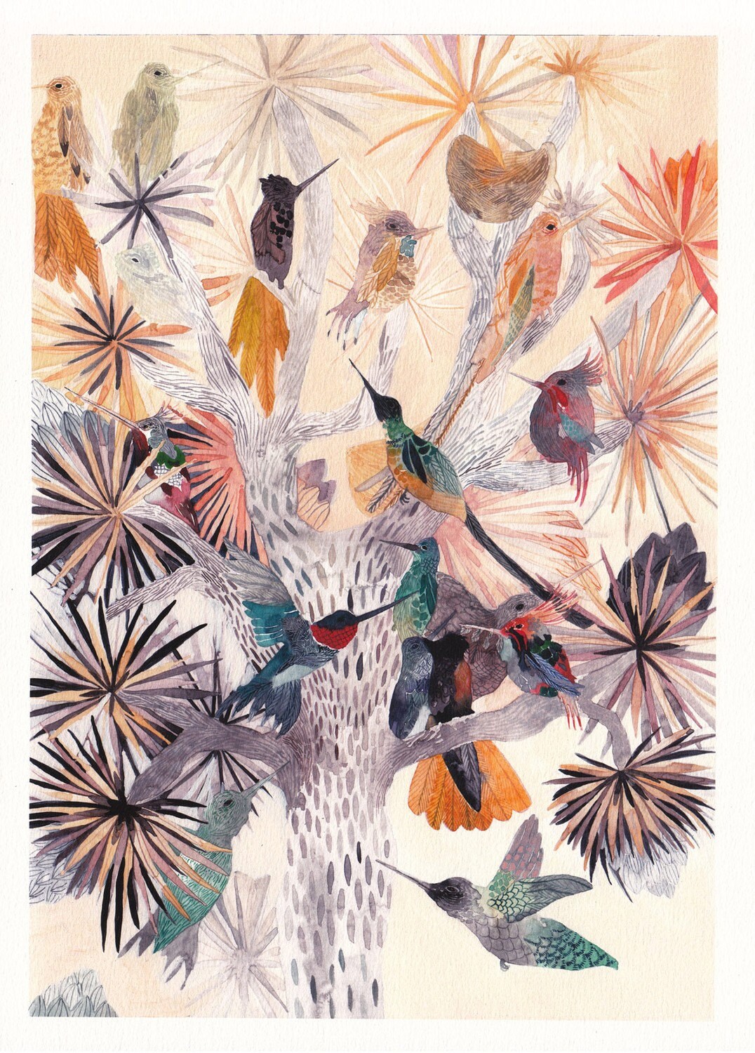 Hummingbirds and Joshua Tree Archival Print | Etsy