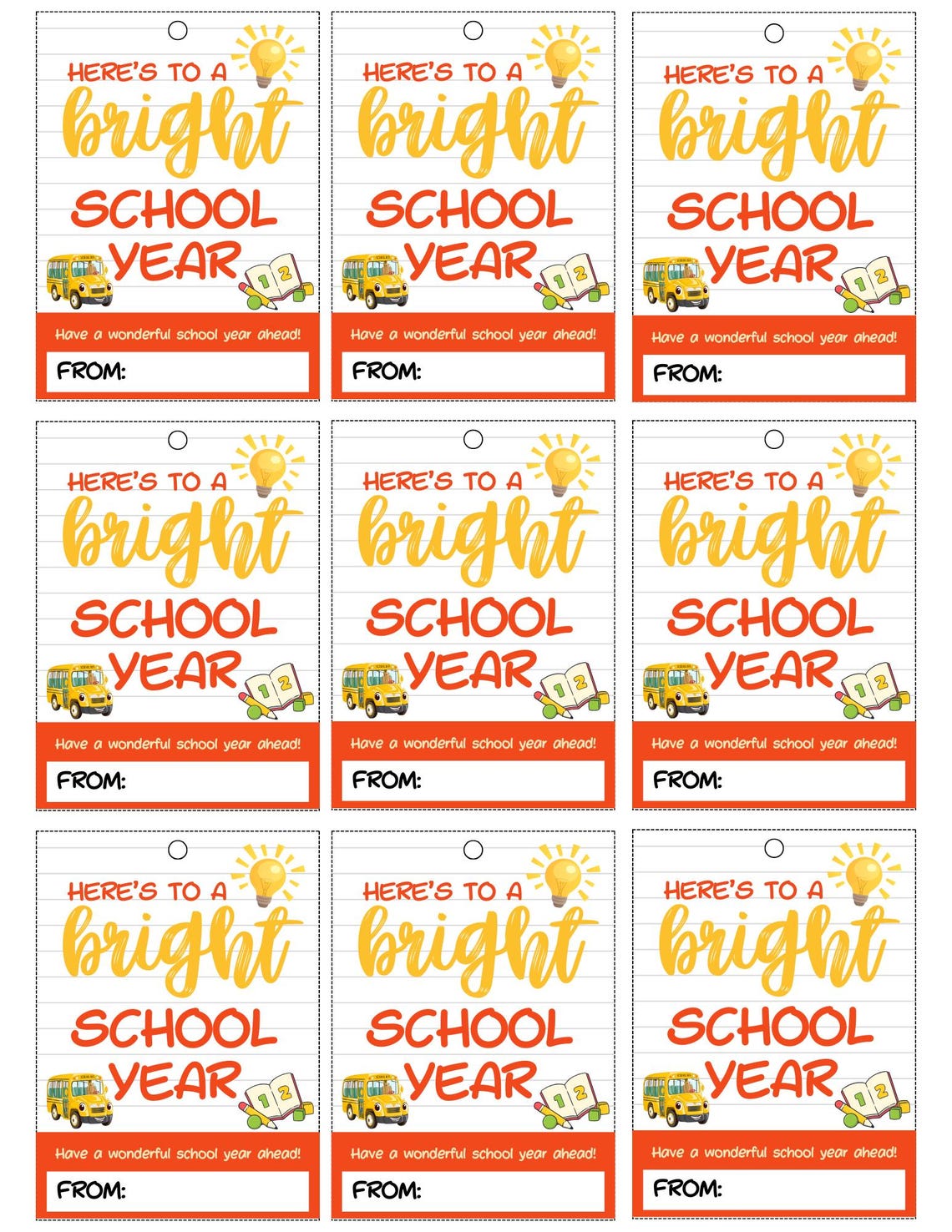 Printable Back to School Favor Tags, Beginning of the Year Tags ...