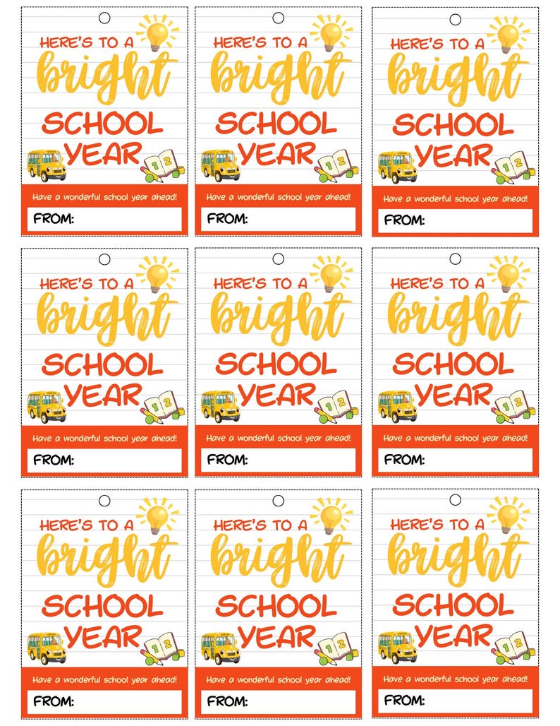 Printable Back to School Favor Tags, Beginning of the Year Tags ...