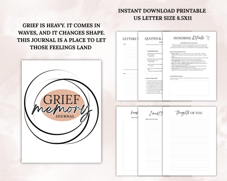 Printable Grief Loss Journal Work Book, Grief Memory Journal, Coping ...
