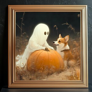 Ghost and Dog Halloween Art Poster Spooky Halloween Art Halloween Dog ...