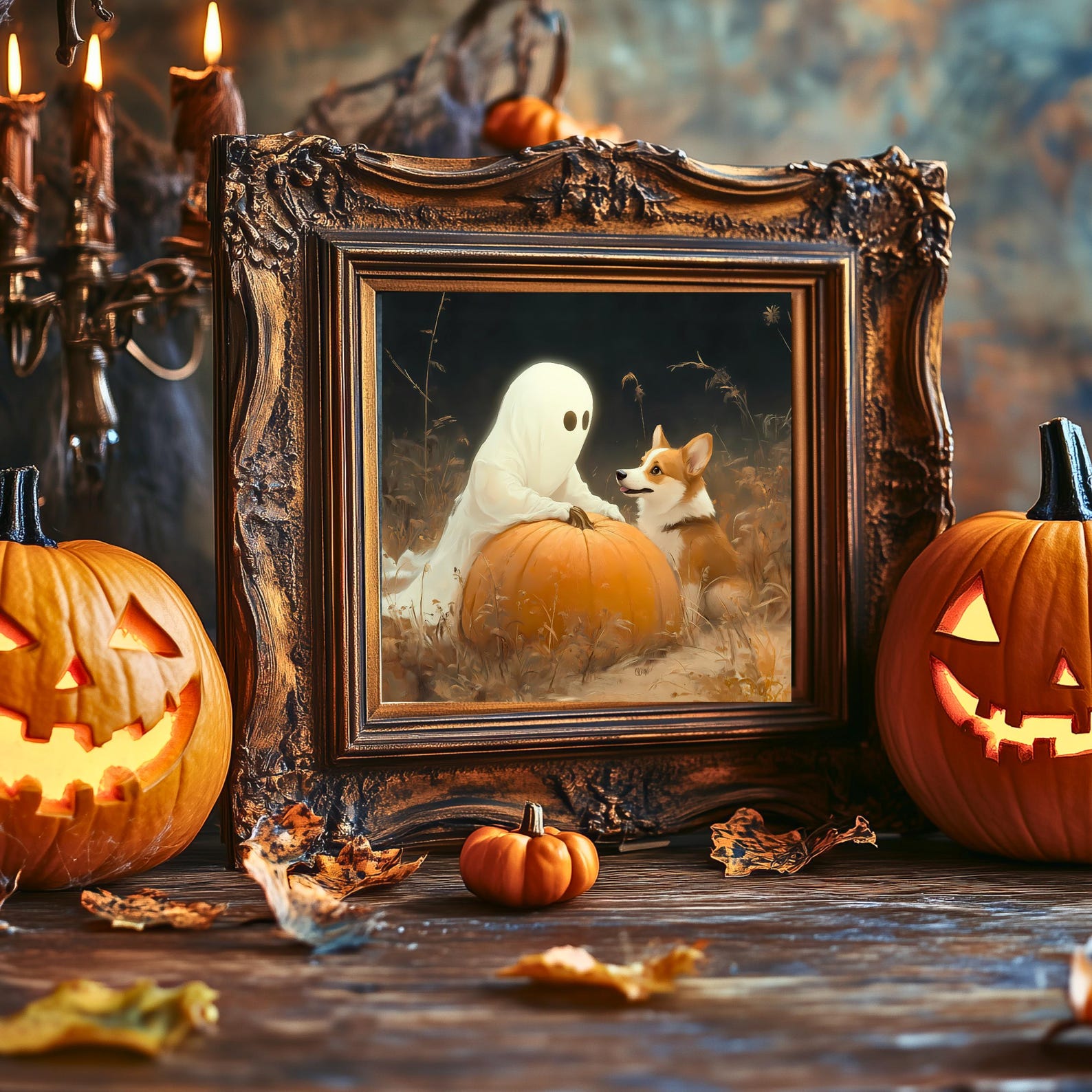 Ghost and Dog Halloween Art Poster Spooky Halloween Art Halloween Dog ...