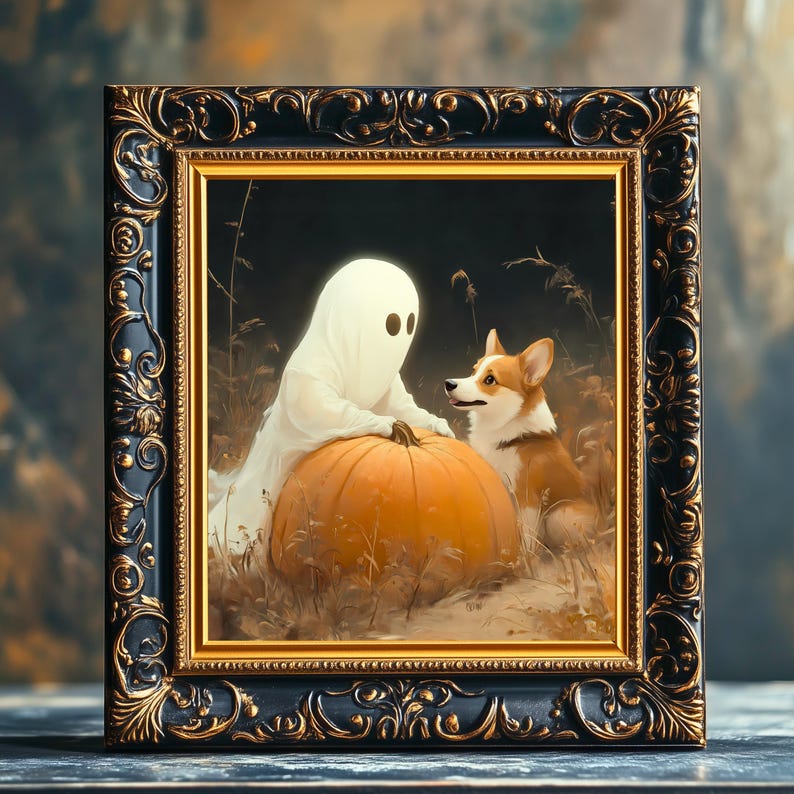 Ghost and Dog Halloween Art Poster Spooky Halloween Art Halloween Dog ...