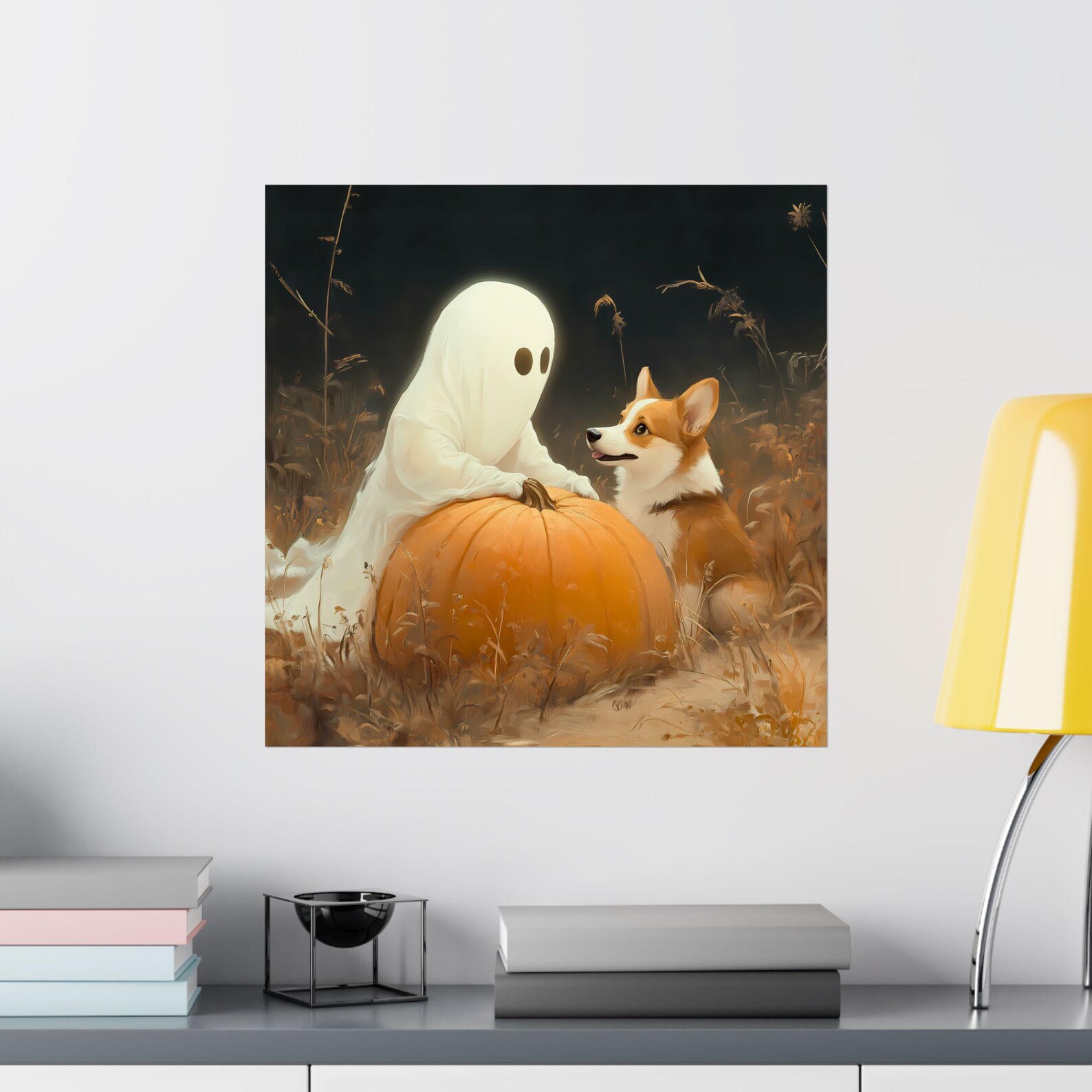 Ghost and Dog Halloween Art Poster Spooky Halloween Art Halloween Dog ...