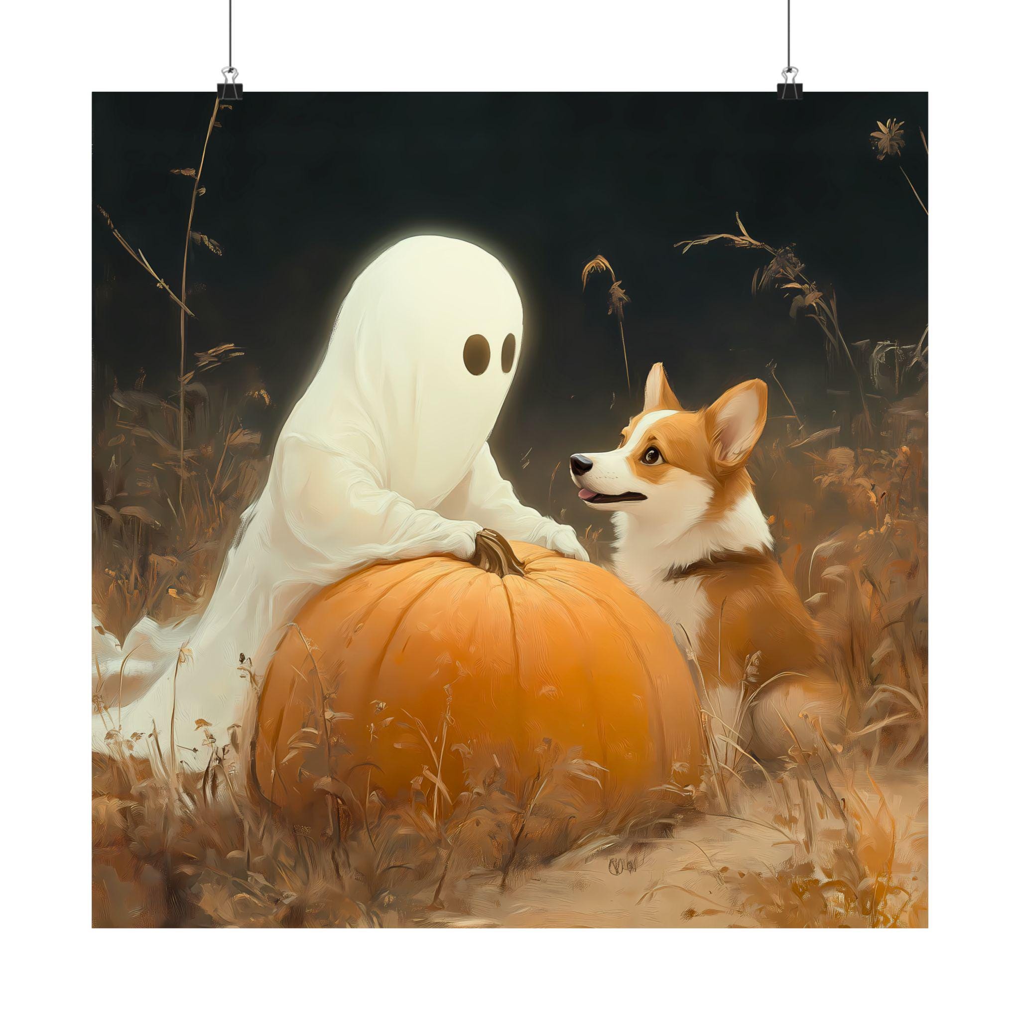 Ghost and Dog Halloween Art Poster Spooky Halloween Art Halloween Dog ...