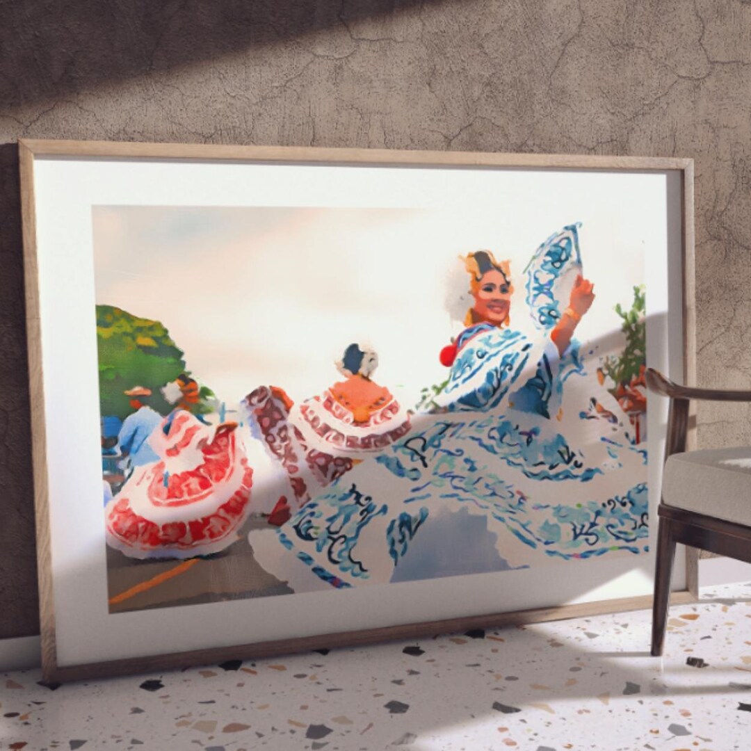 Panamá Painting of Women in Traditional Polleras Poster Wall Art - Etsy