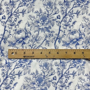 Blue Floral Toile Fabric – Vintage Botanical Pattern on White, Elegant ...