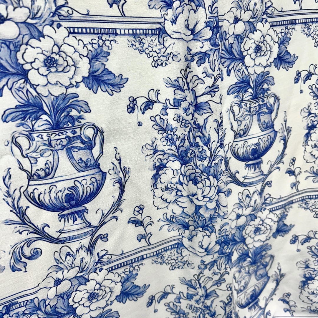 Blue Fabric. and White Azulejo Porto Tile With Flowers and a Vase With ...