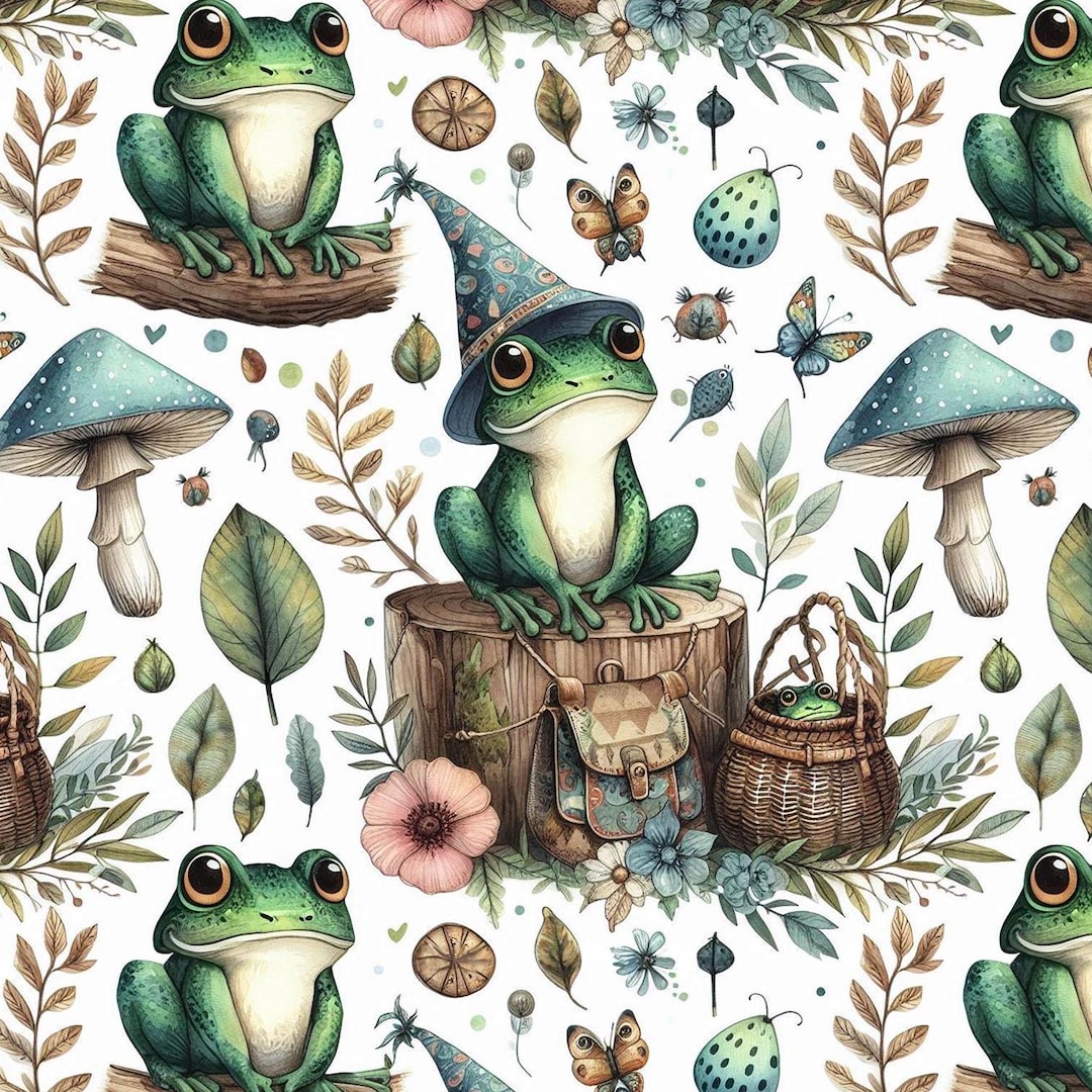 Whimsical Frog Woodland Fabric – Cute Forest Creatures Fabric by the ...
