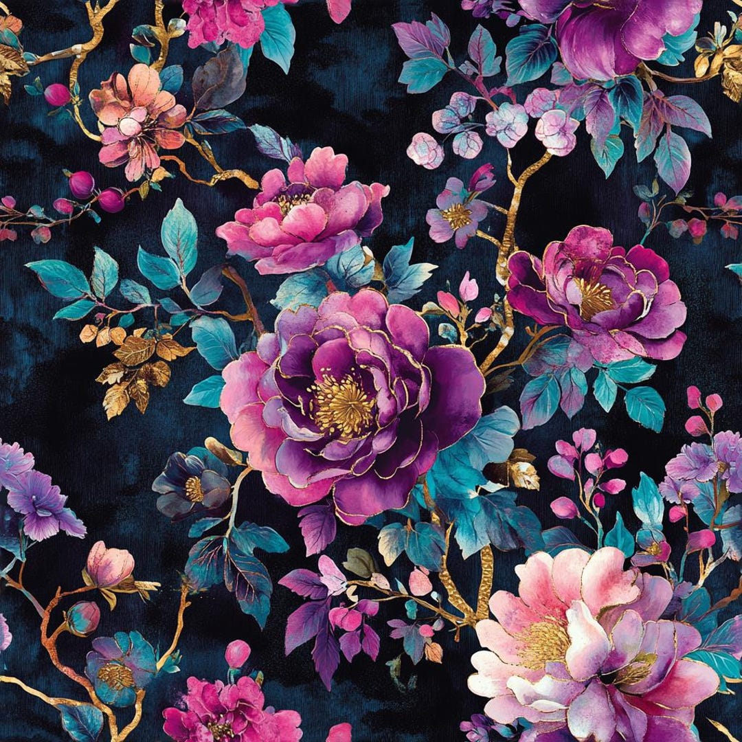 Floral Gothic Romance Glam Fabric by the Yard Dark Moody Floral Fabric ...