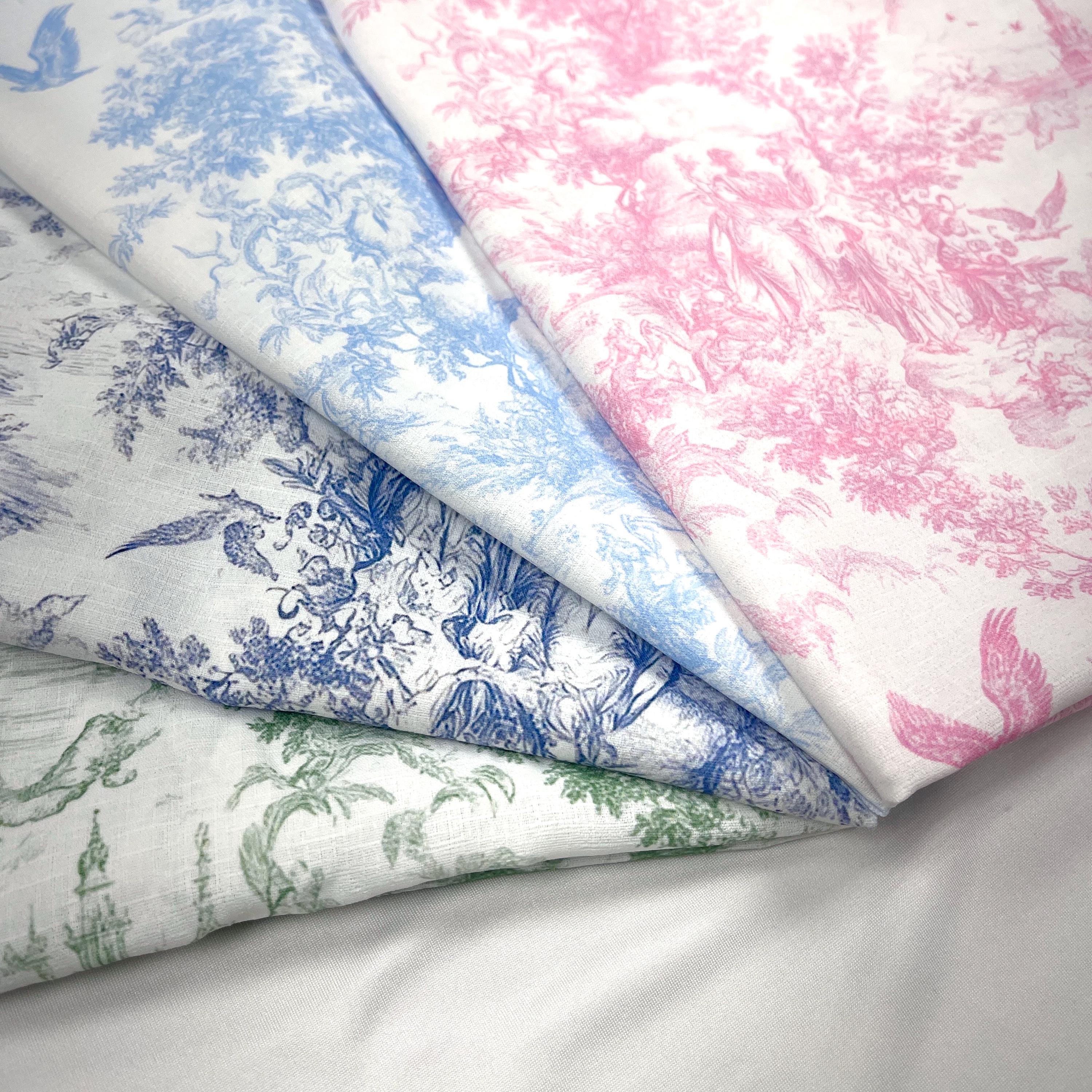French Blue Toile Fabric of an English Country Garden in Blue Line on a ...
