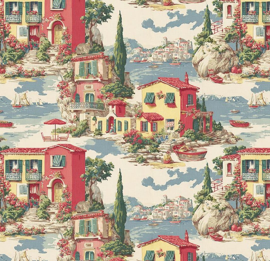 Italian Fabric. Mediterranean Coastal Village Fabric. Fabric by the ...
