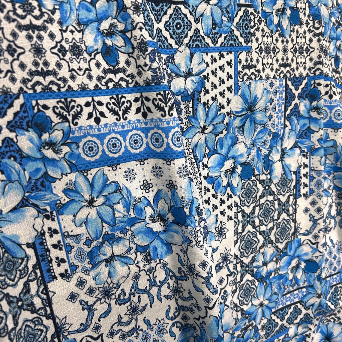 Blue Majolica Fabric, Sicilian Tile Print, Italian Apparel Sewing ...