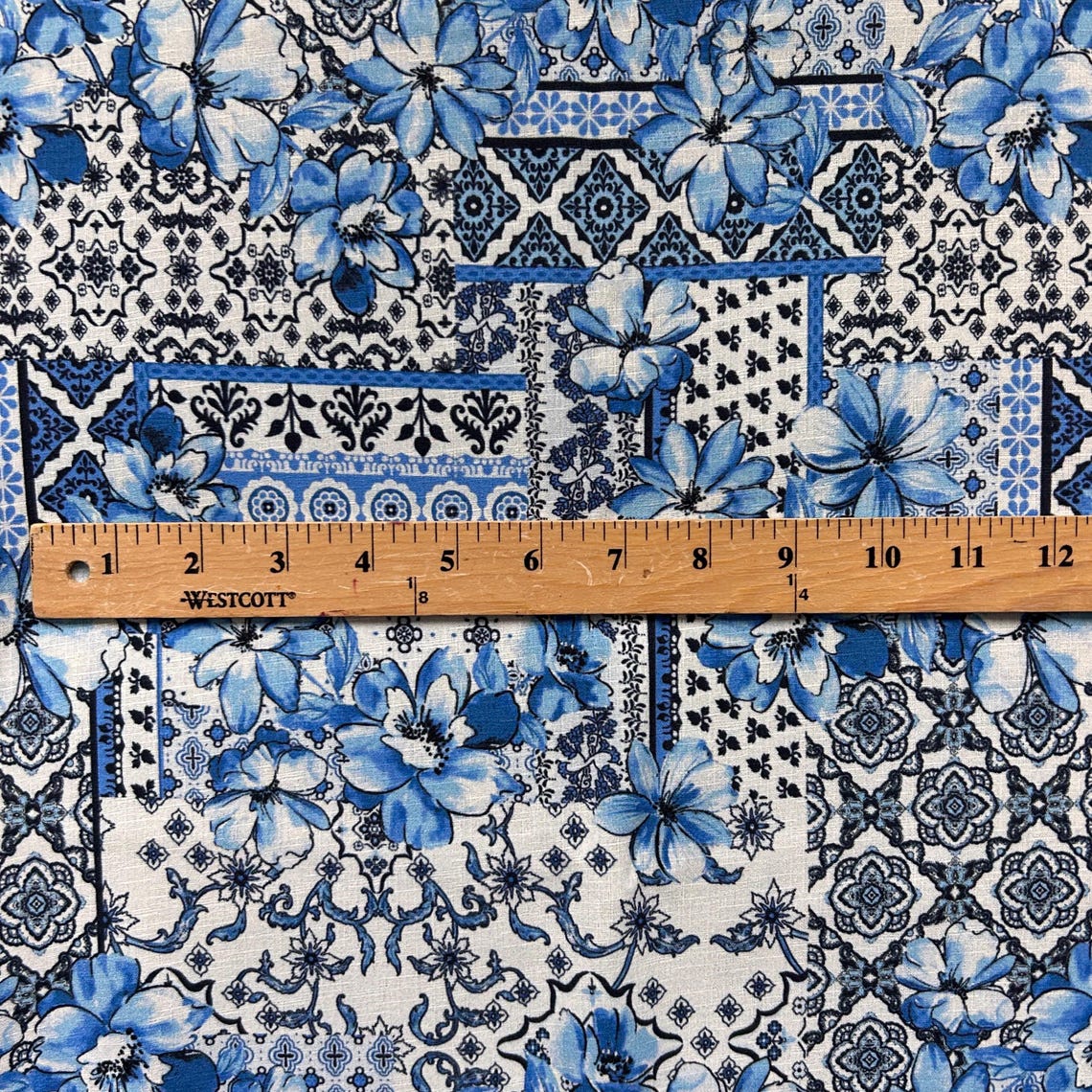 Blue Majolica Fabric, Sicilian Tile Print, Italian Apparel Sewing ...