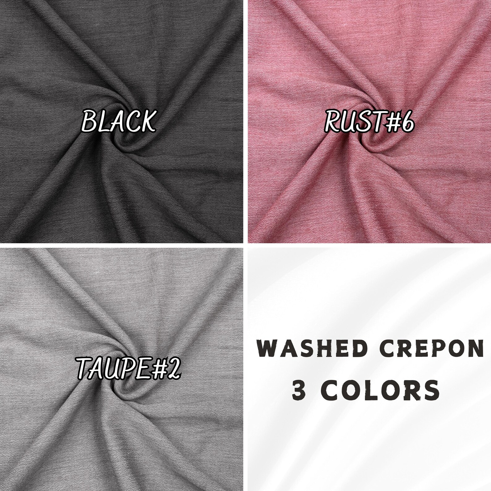 WASHED CREPON Solid Color Pattern Textured Fabric by the Yard With 4 ...