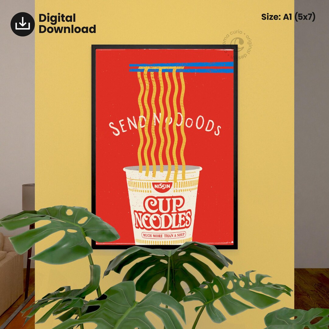 Send Noods | Funny Noodle Print Wall Art Quirky Illustration Kitchen ...