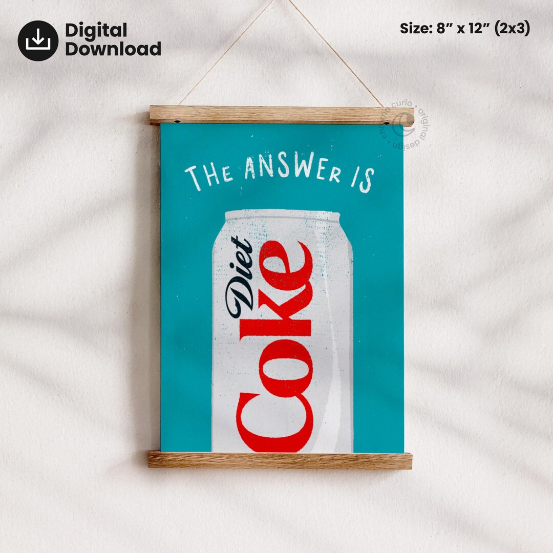 The Answer is Diet Coke Teal | Fun Drink Illustration Print Wall Art ...