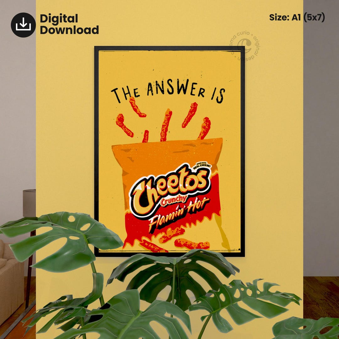 The Answer is Hot Cheetos | Funny Illustration Print Wall Art Snack ...