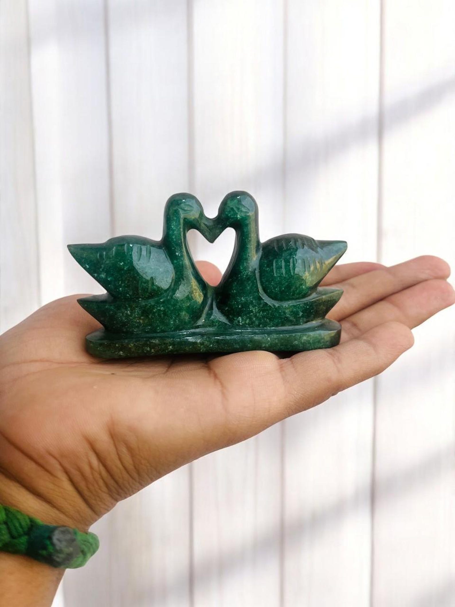 Natural Green Jade Duck Pair Handmade Green Jade Male & Female Mandarin Duck Pair Green Ducks ...