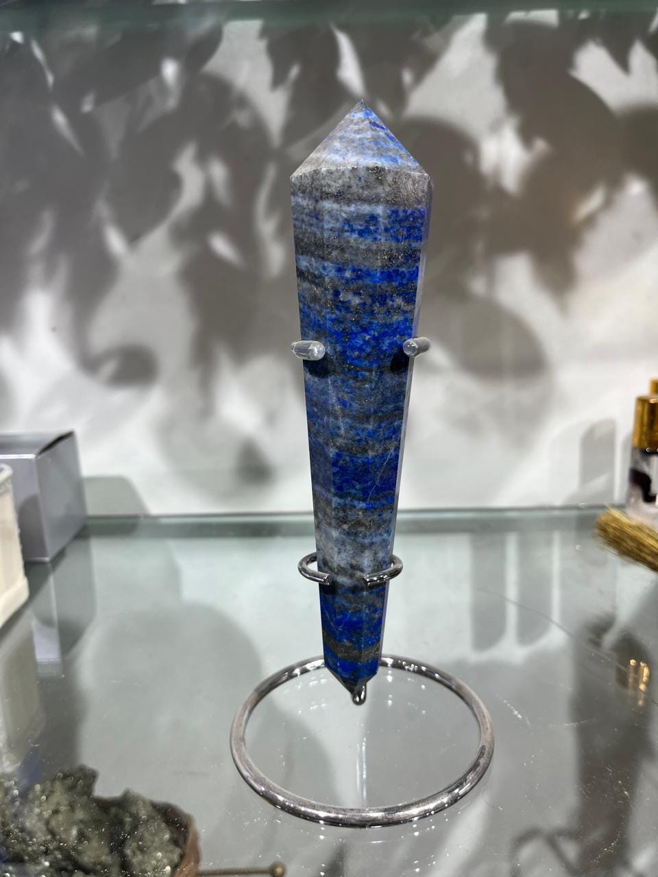 Large Lapis Lazuli Crystal Double Point With Steel Stand Gemstone ...