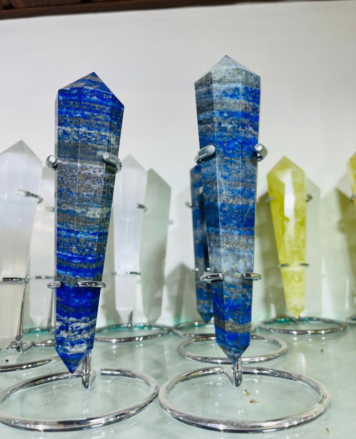 Large Lapis Lazuli Crystal Double Point With Steel Stand Gemstone ...