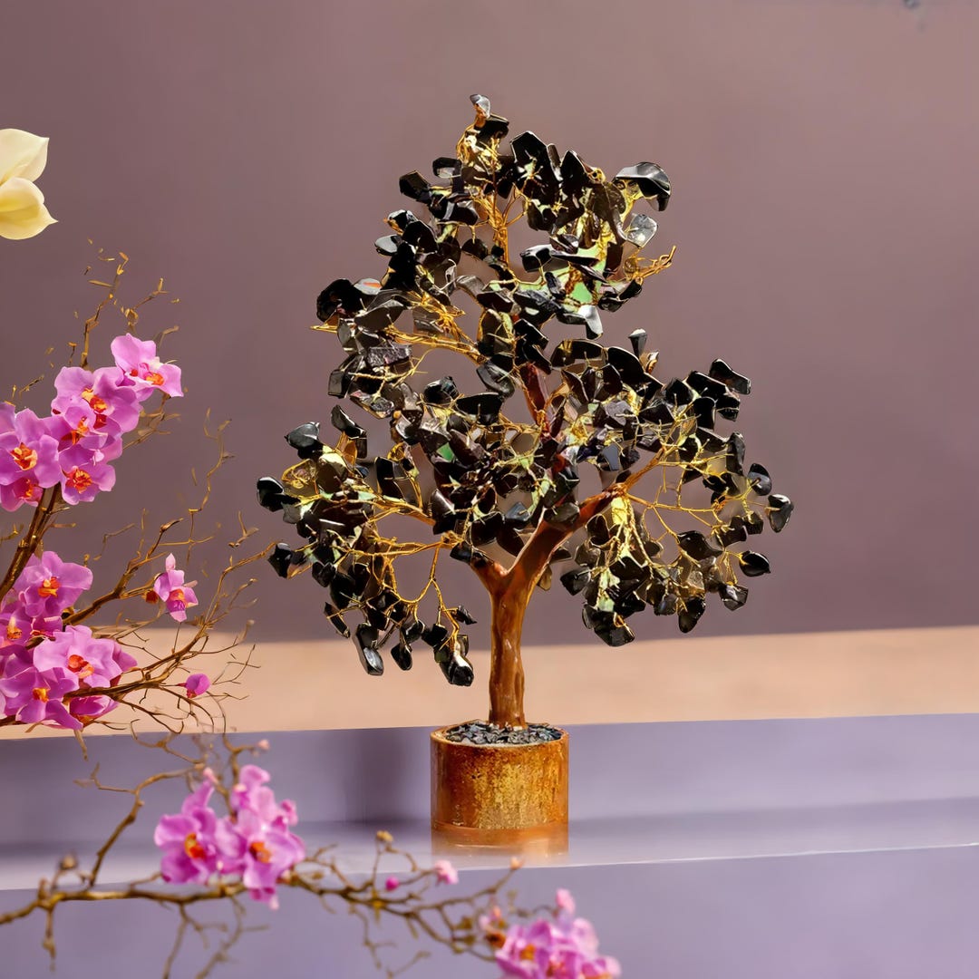 Natural Black Tourmaline Tree Healing Gemstone Crystal Bonsai Fortune ...