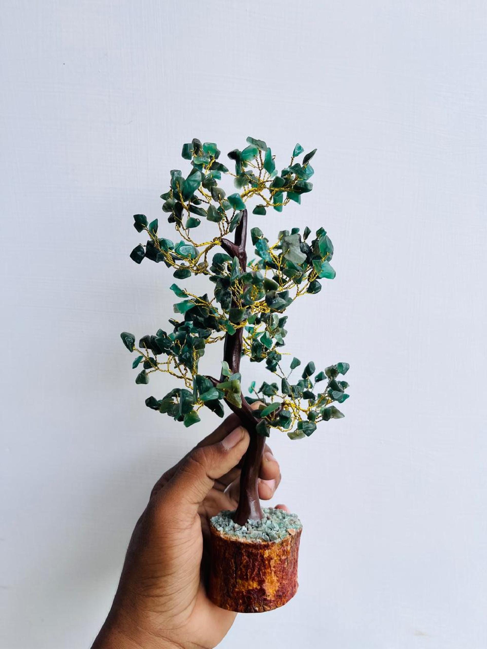 Natural Green Jade Crystal Tree Healing Gemstone Crystal Bonsai Fortune ...