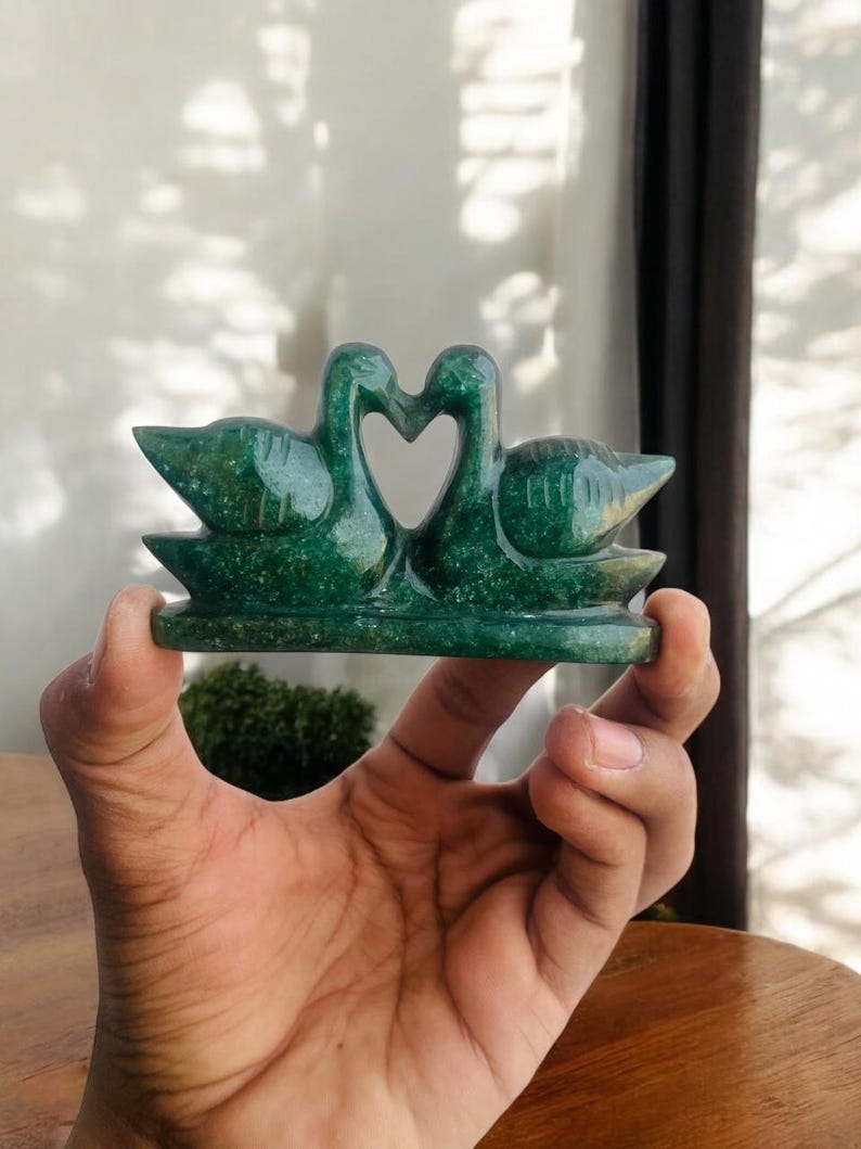 Natural Green Jade Duck Pair Handmade Green Jade Male & Female Mandarin Duck Pair Green Ducks ...