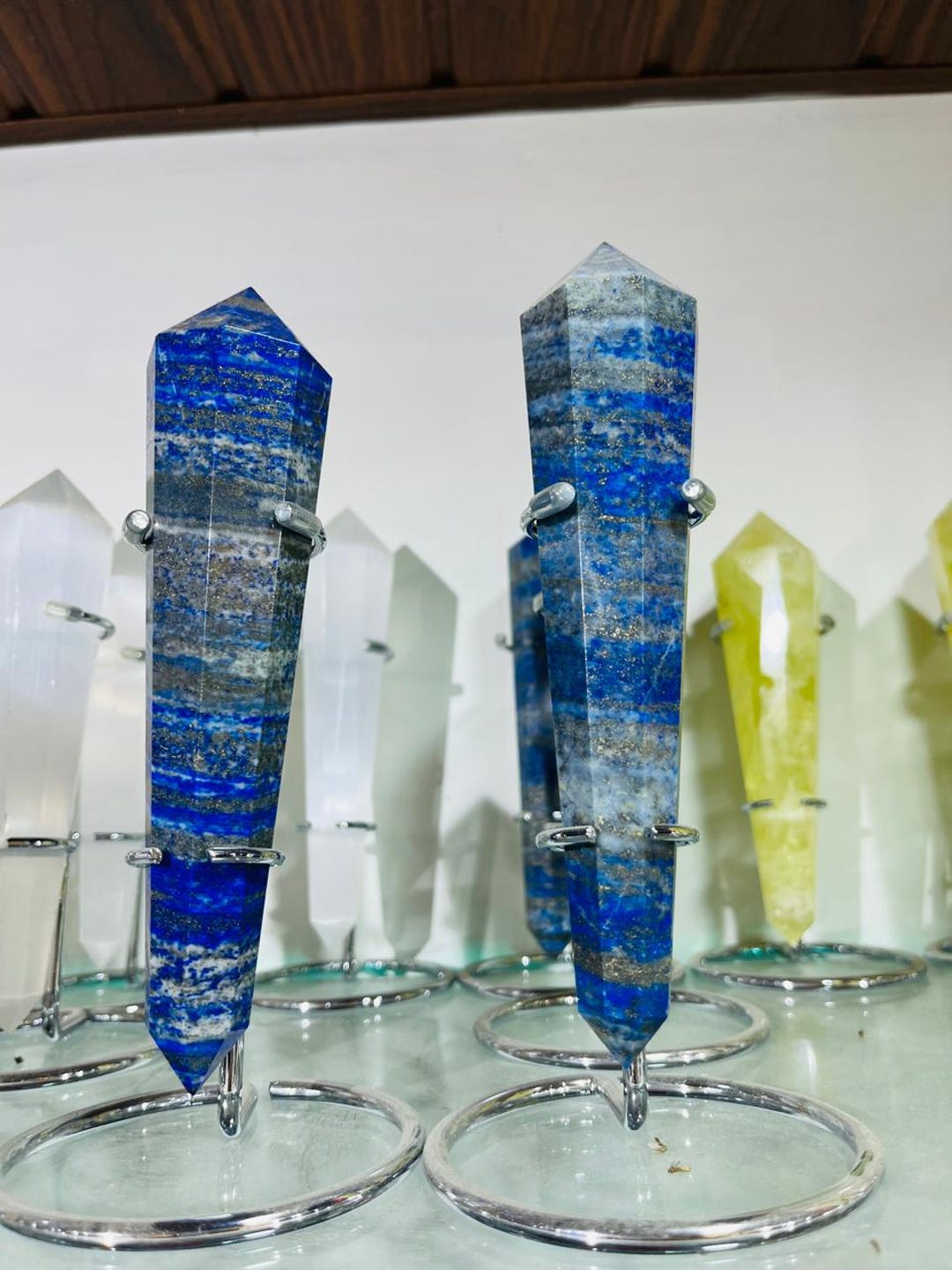Large Lapis Lazuli Crystal Double Point With Steel Stand Gemstone ...