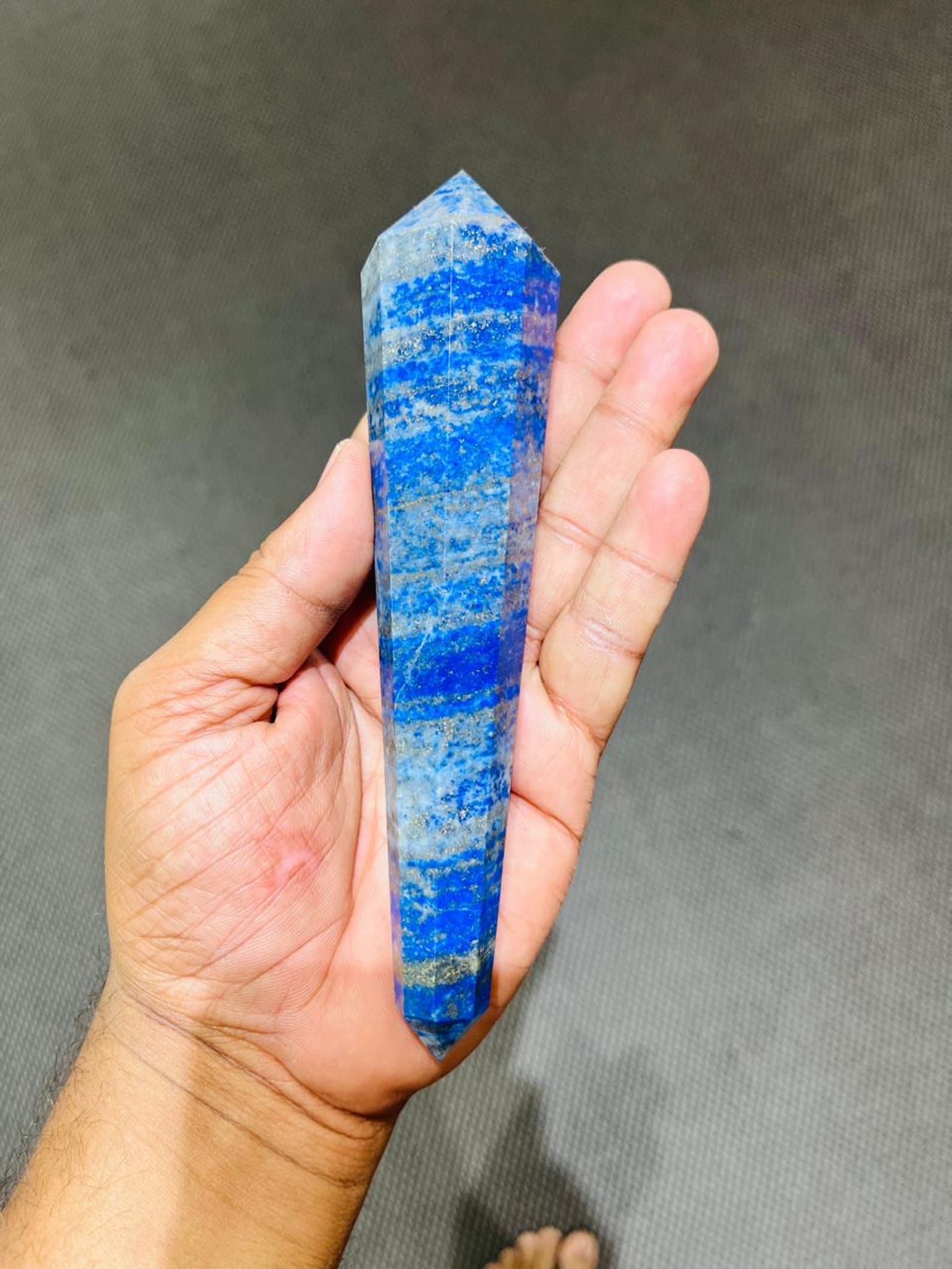 Large Lapis Lazuli Crystal Double Point With Steel Stand Gemstone ...