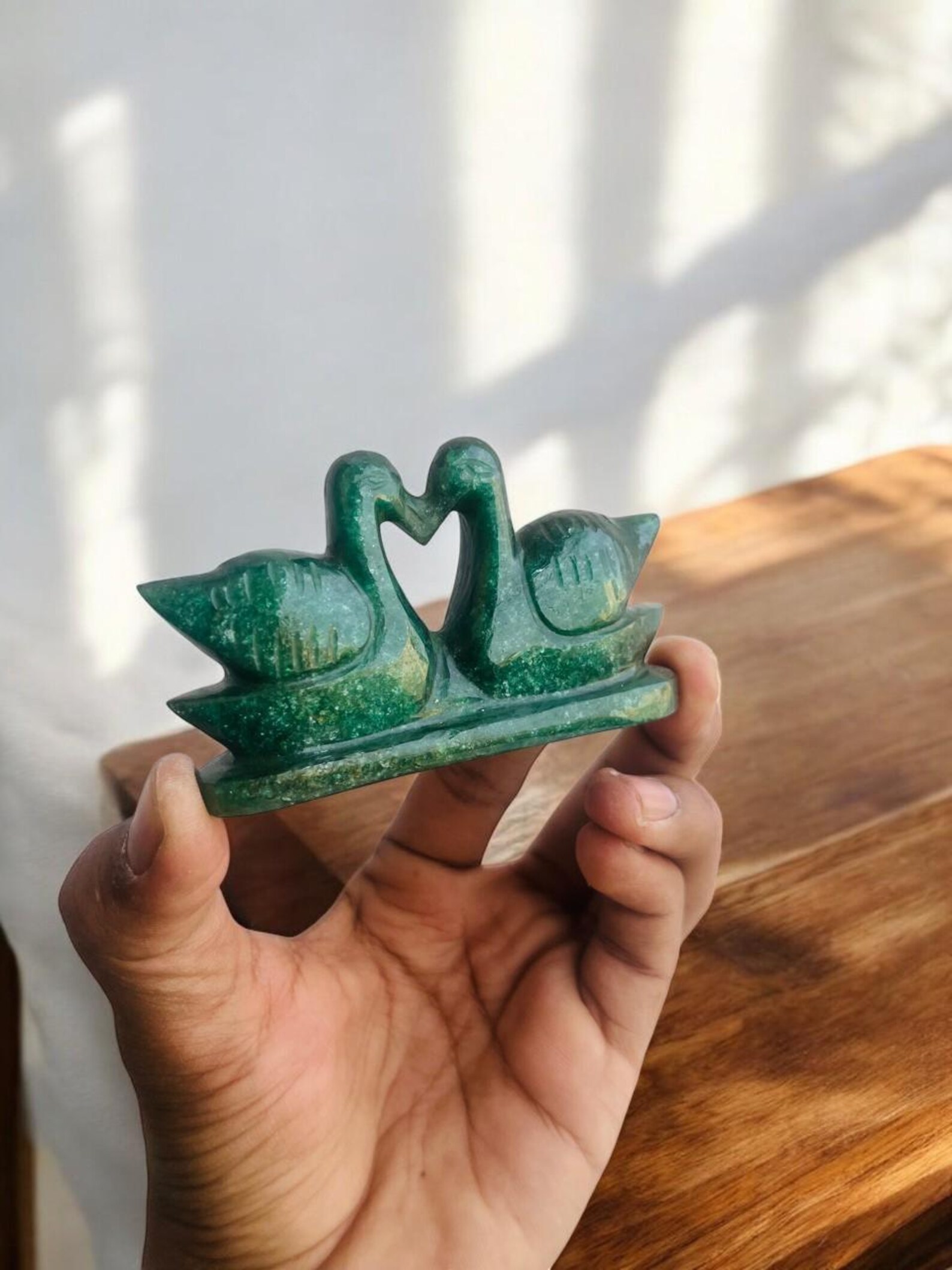 Natural Green Jade Duck Pair Handmade Green Jade Male & Female Mandarin Duck Pair Green Ducks ...