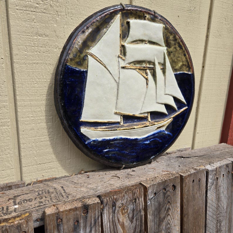Ceramic Ship Plate Original Relief Boat Tile Sculpture - Etsy