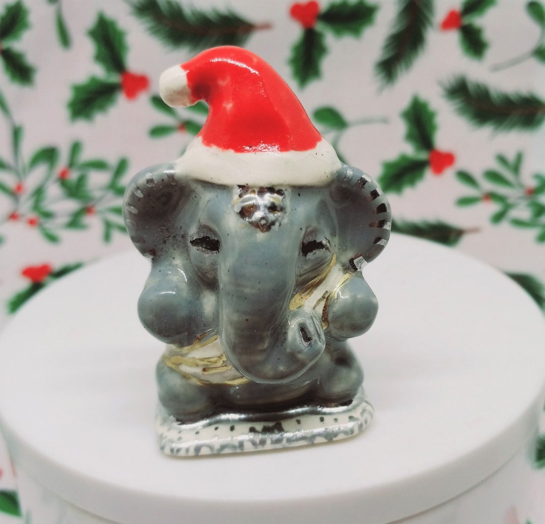 Santa Hat Ganesha Ceramic Elephant Miniature Ganesh Hindu Porcelain ...