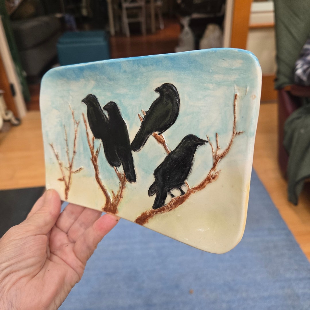 Ceramic Four Crows Motif Wall Art Hanging - Etsy