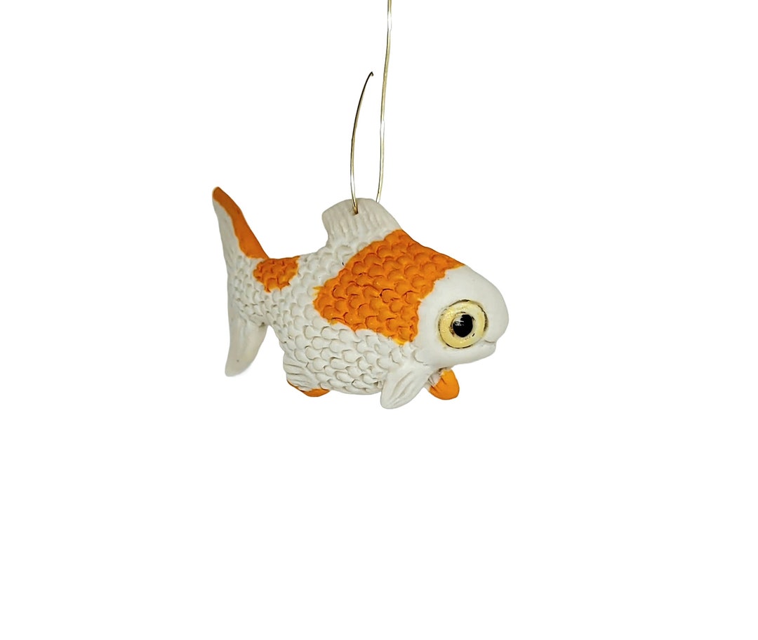 Gold Fish Orange and White Home Decor Ceramic Ornament Sculpture Animal ...