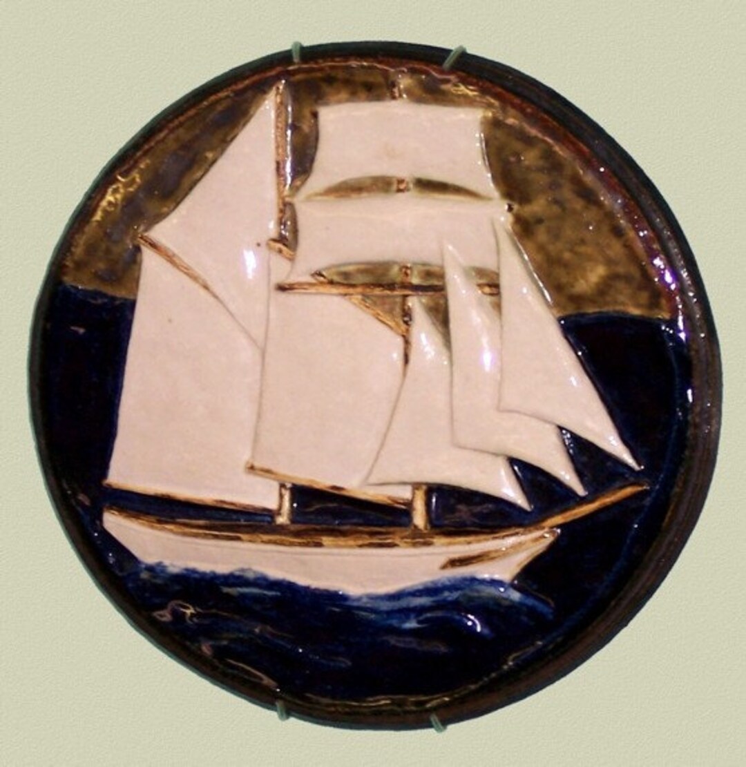 Ceramic Ship Plate Original Relief Boat Tile Sculpture - Etsy